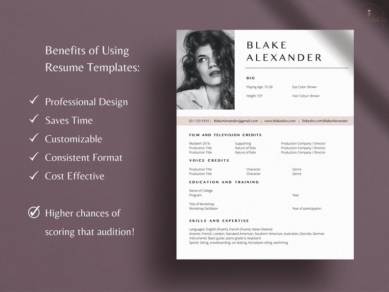 Actor Resume Template 8x10 for Auditions Dancer Resume Headshot Acting ...