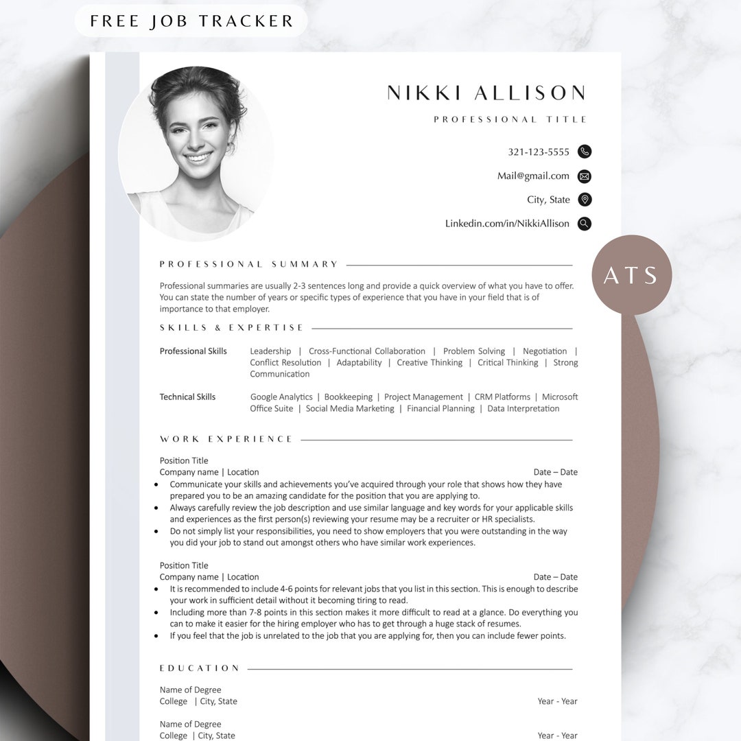 ATS Friendly Resume Template With Photo CV Template Word ...