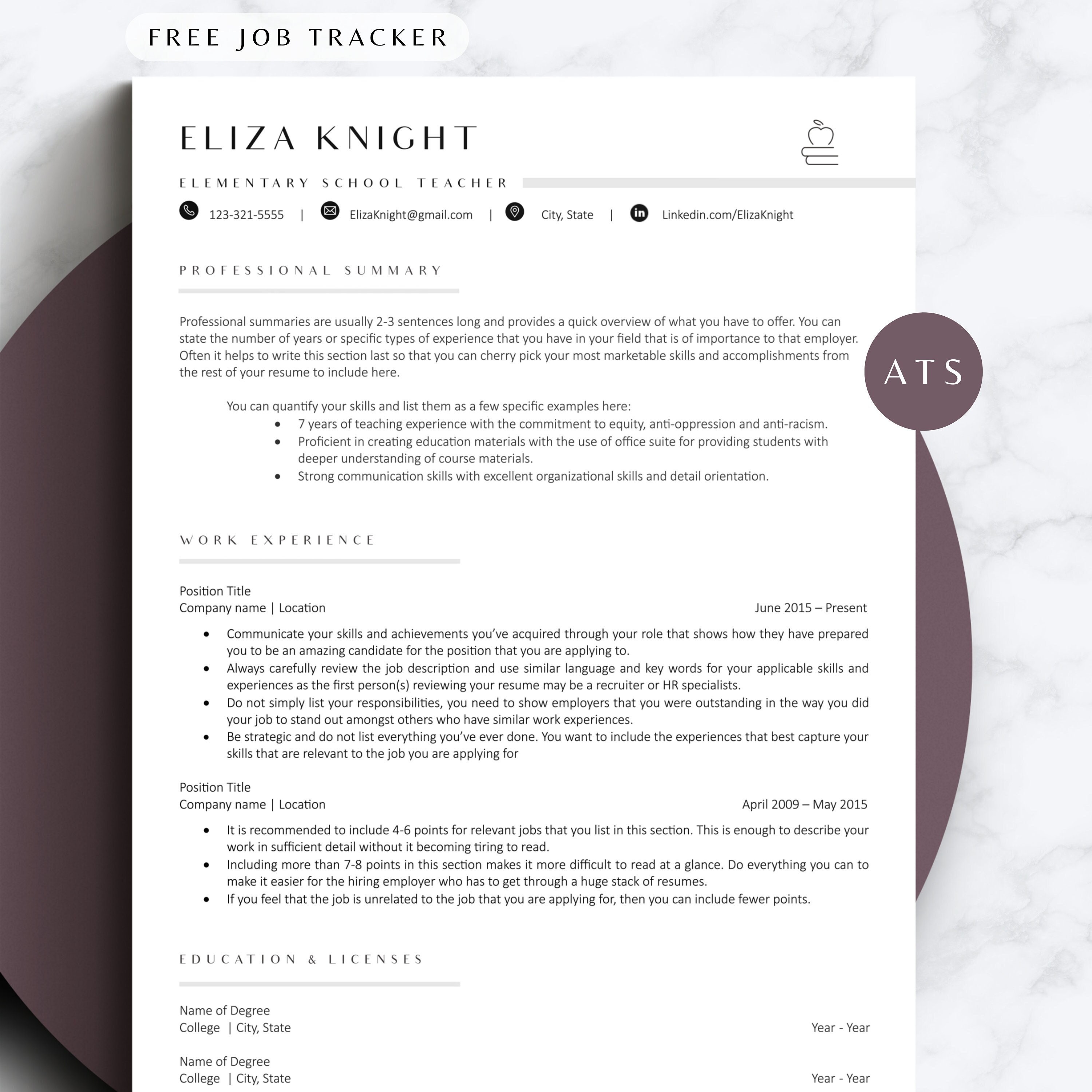 Teacher Resume Template Modern Teaching Job Application CV Format ...