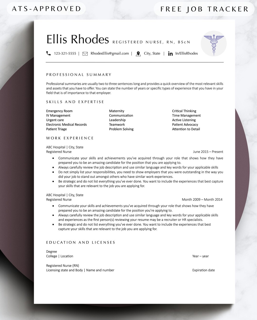 ATS Nurse Resume Template Google Docs Certified Medical CV Template for ...