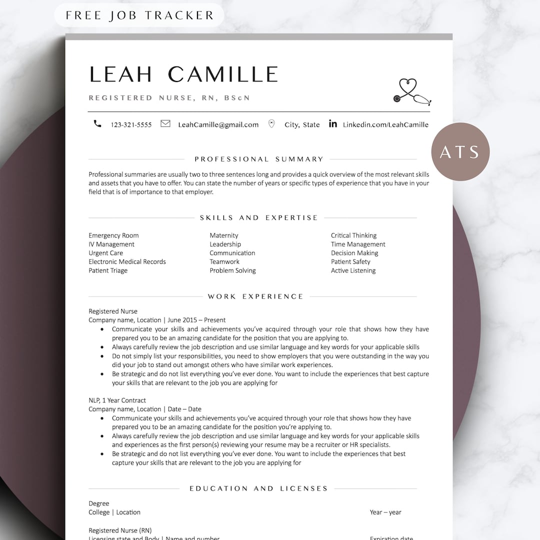 ATS Friendly Nursing Resume Template Google Docs CV Template Medical ...