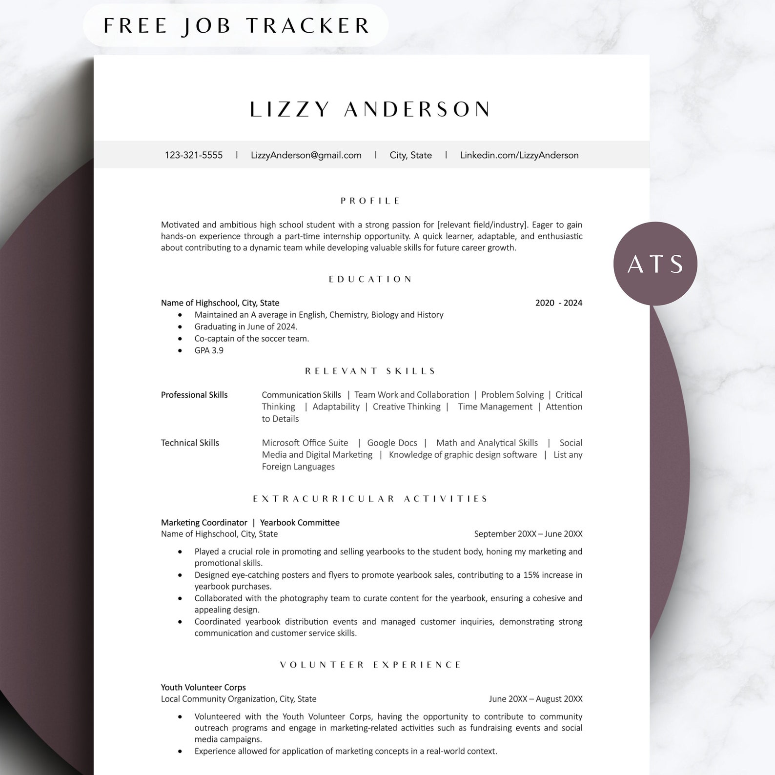 High School Student Resume Template College Entry Level Student Job ...