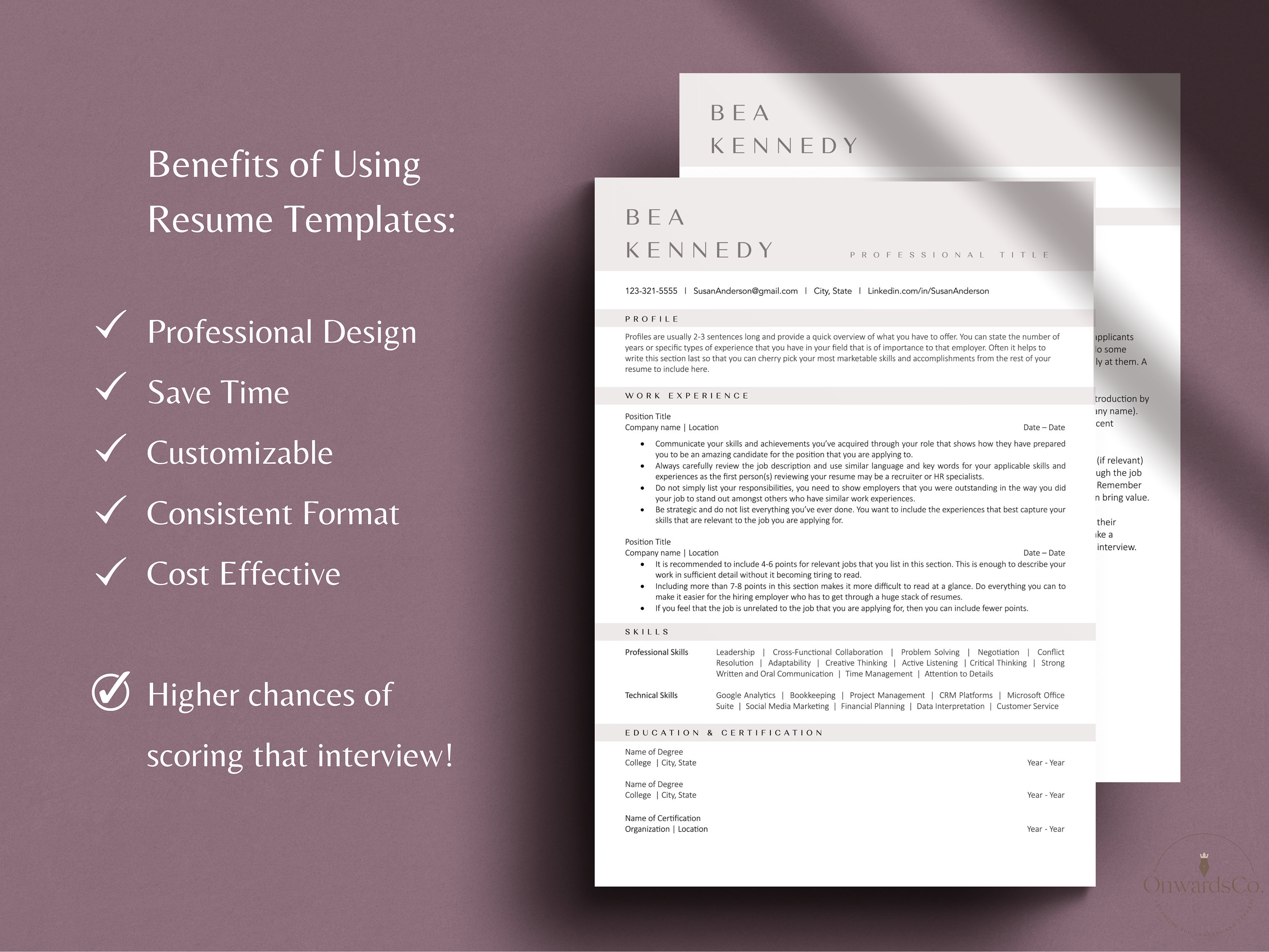 Feminine Resume Template Google Docs Resume Word ATS Optimized Modern ...