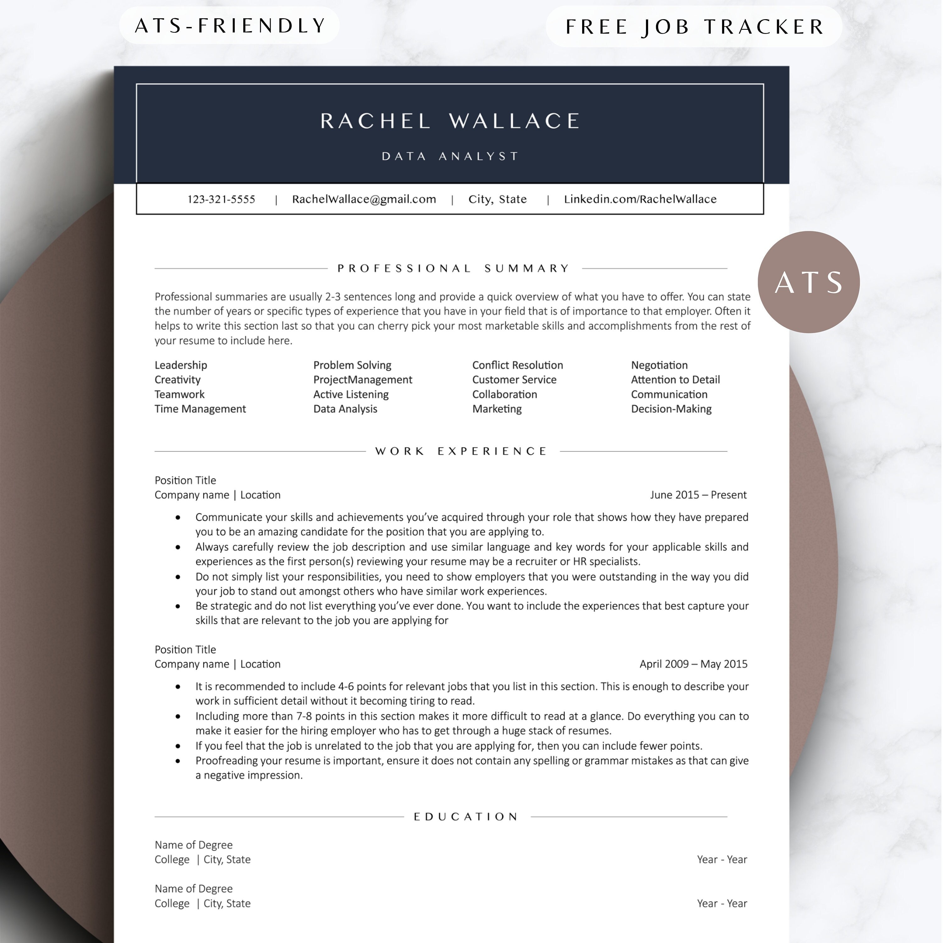 Data Analyst Resume Executive CV Template Data Science Resume Template ...