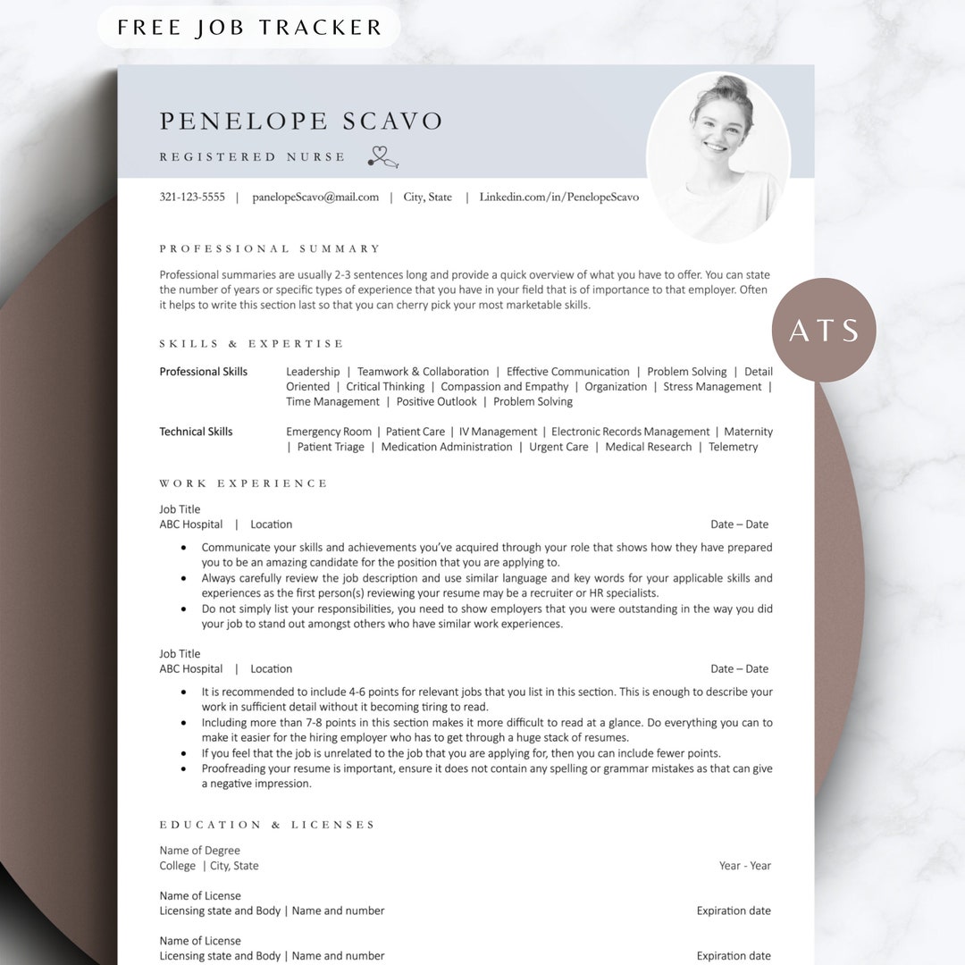 ATS Friendly Nurse Resume Template With Photo New Grad Nurse CV With ...