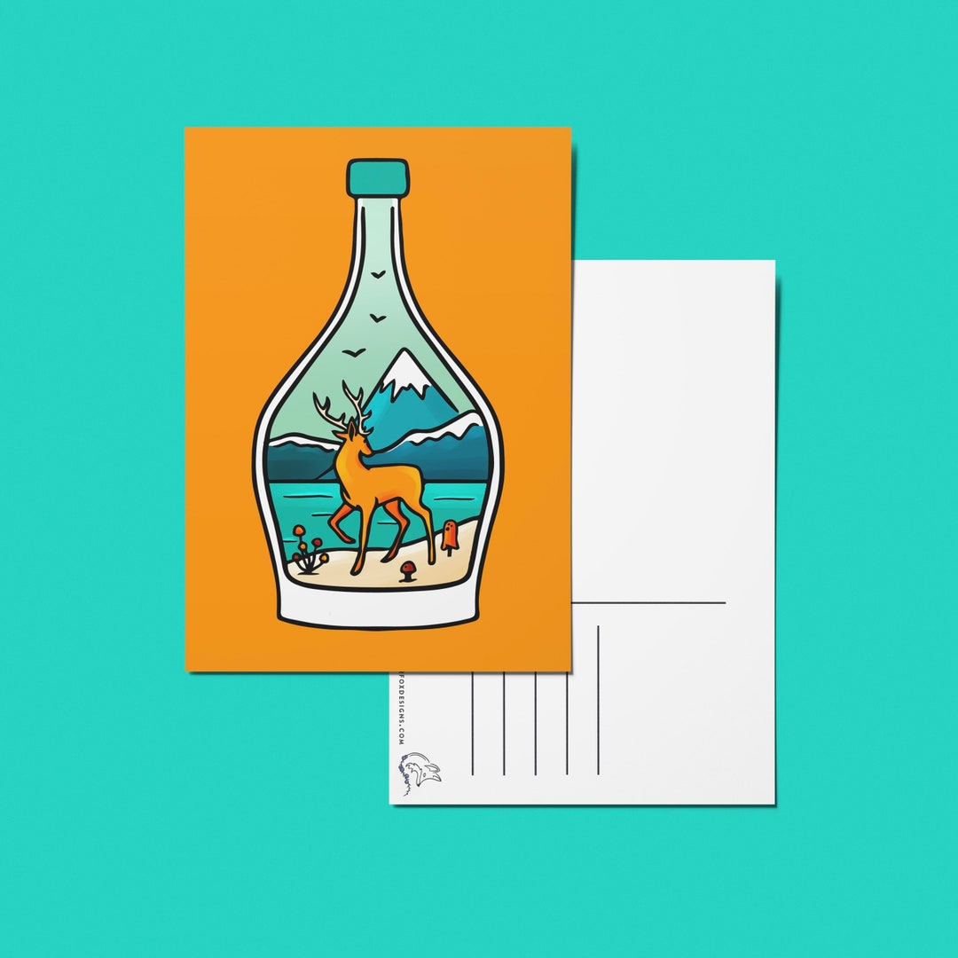 Highland Stag Soft Touch Postcard Simplistic Modern Illustration ...