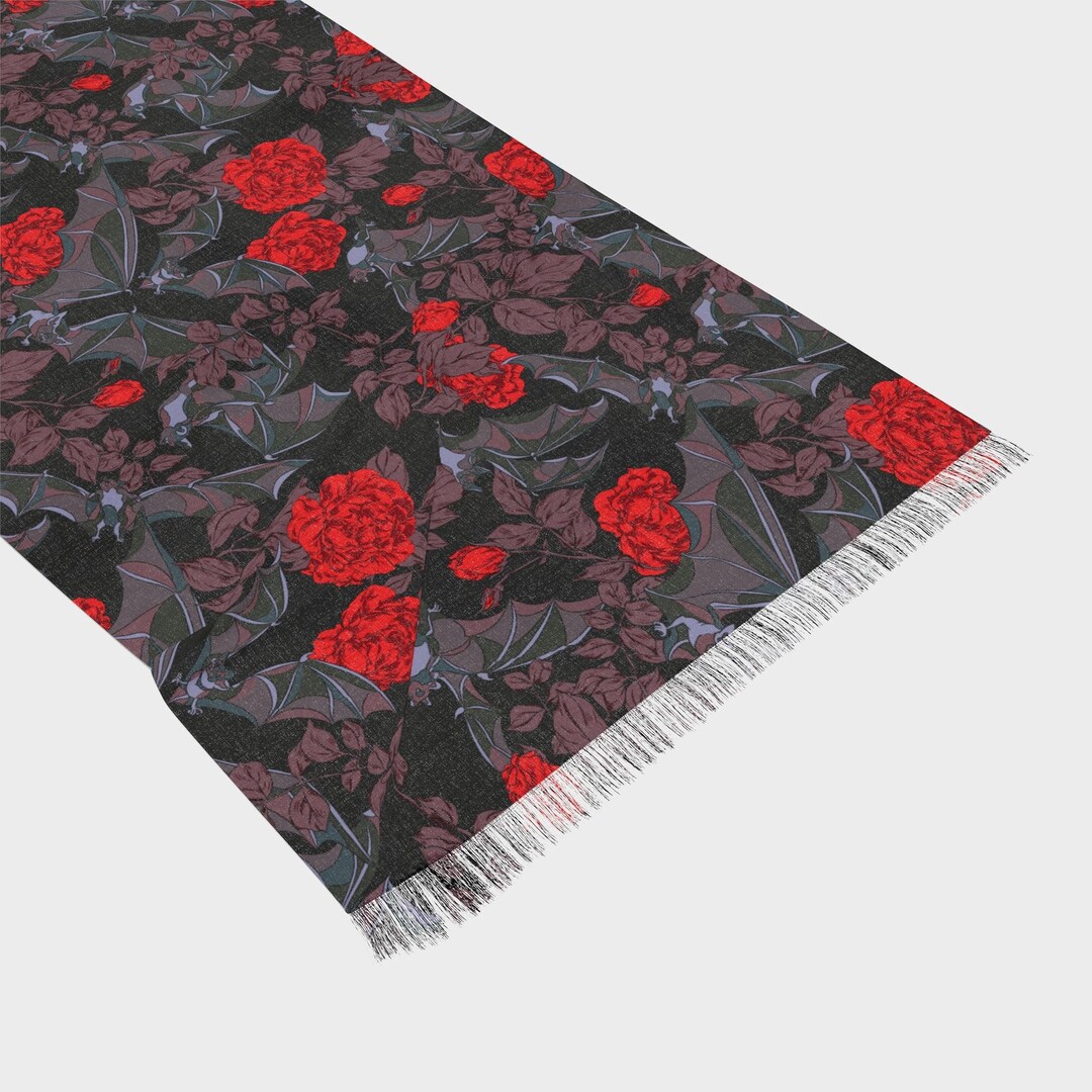Red or Orange Floral Bats Light Scarf | Whimsigoth Gothic Witchy Occult ...