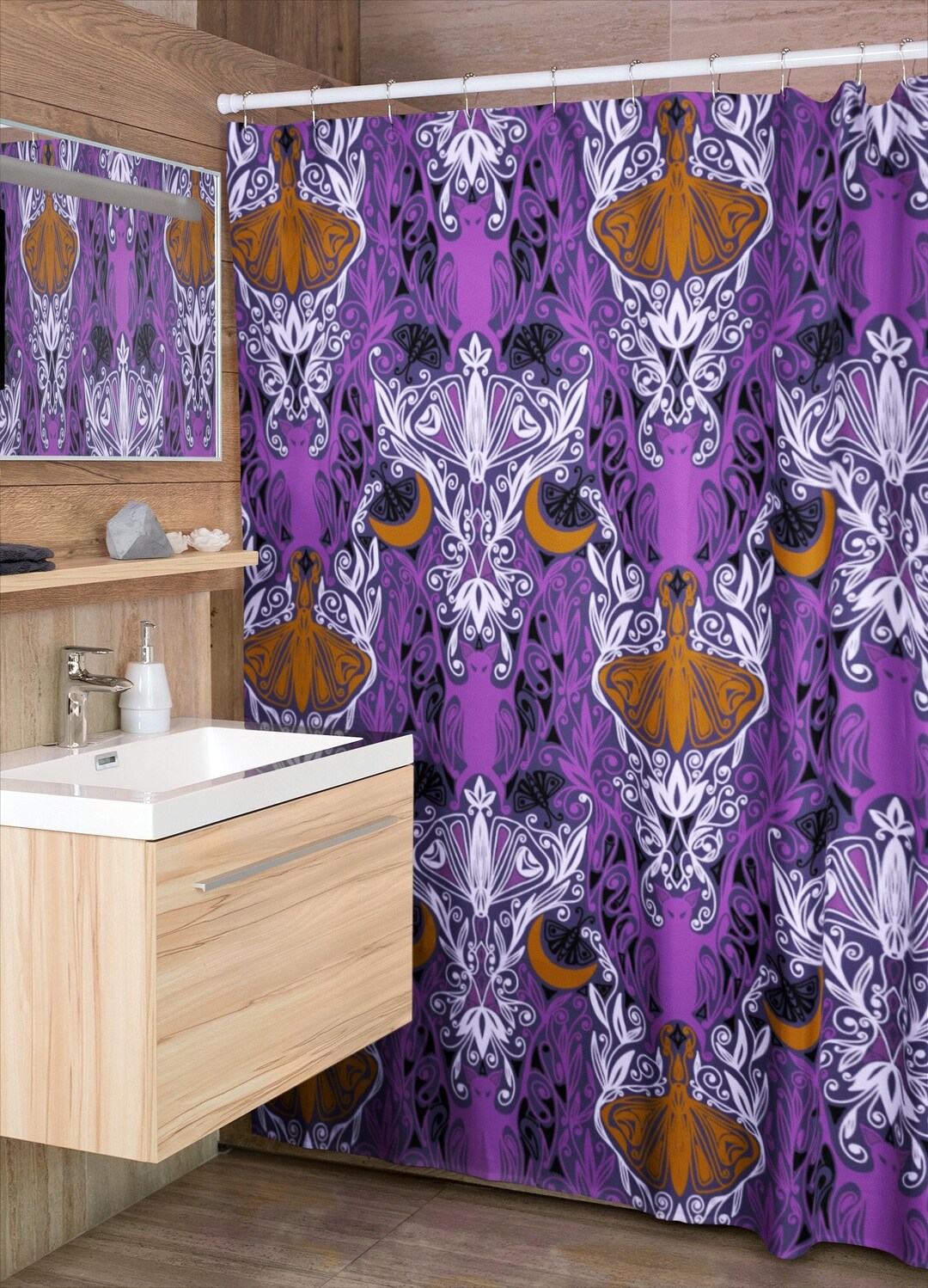 Ornamental Baroque Bats Shower Curtains Bohemian Whimsigoth Witchy Goth ...