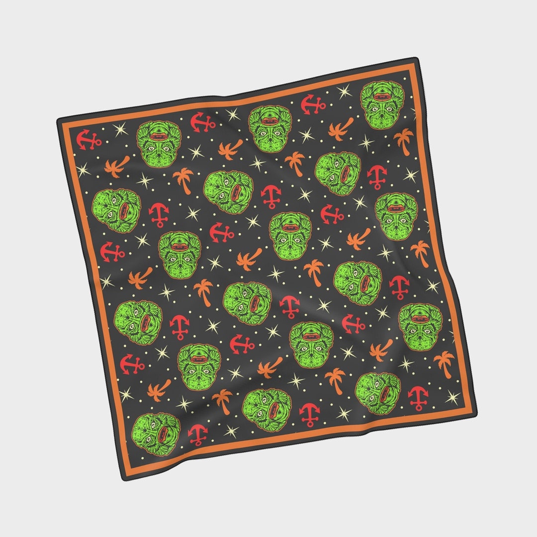 Creature Retro Print Black Chiffon Scarf | Black Lagoon Gill-man ...