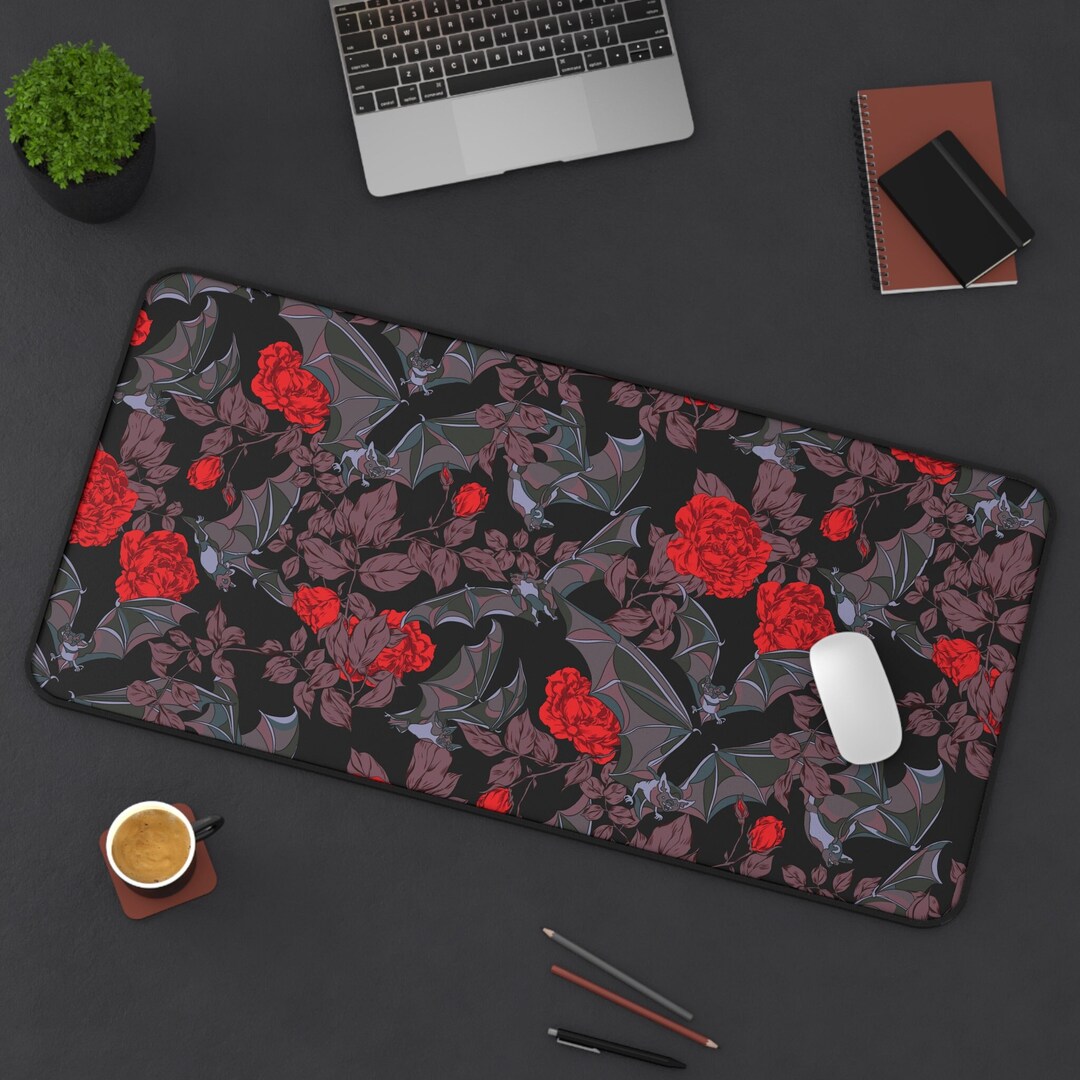 Floral Bats Desk Mat | Gothic Dark Coquette Witchy Whimsigoth Vampire ...