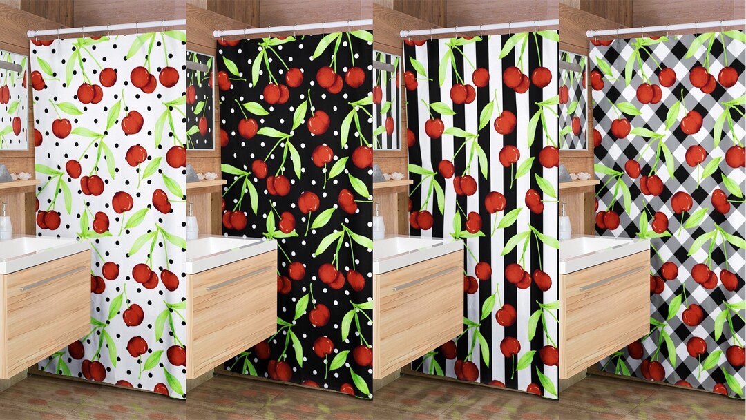 Cherry Print Shower Curtain | Retro Vintage Rockabilly Psychobilly ...