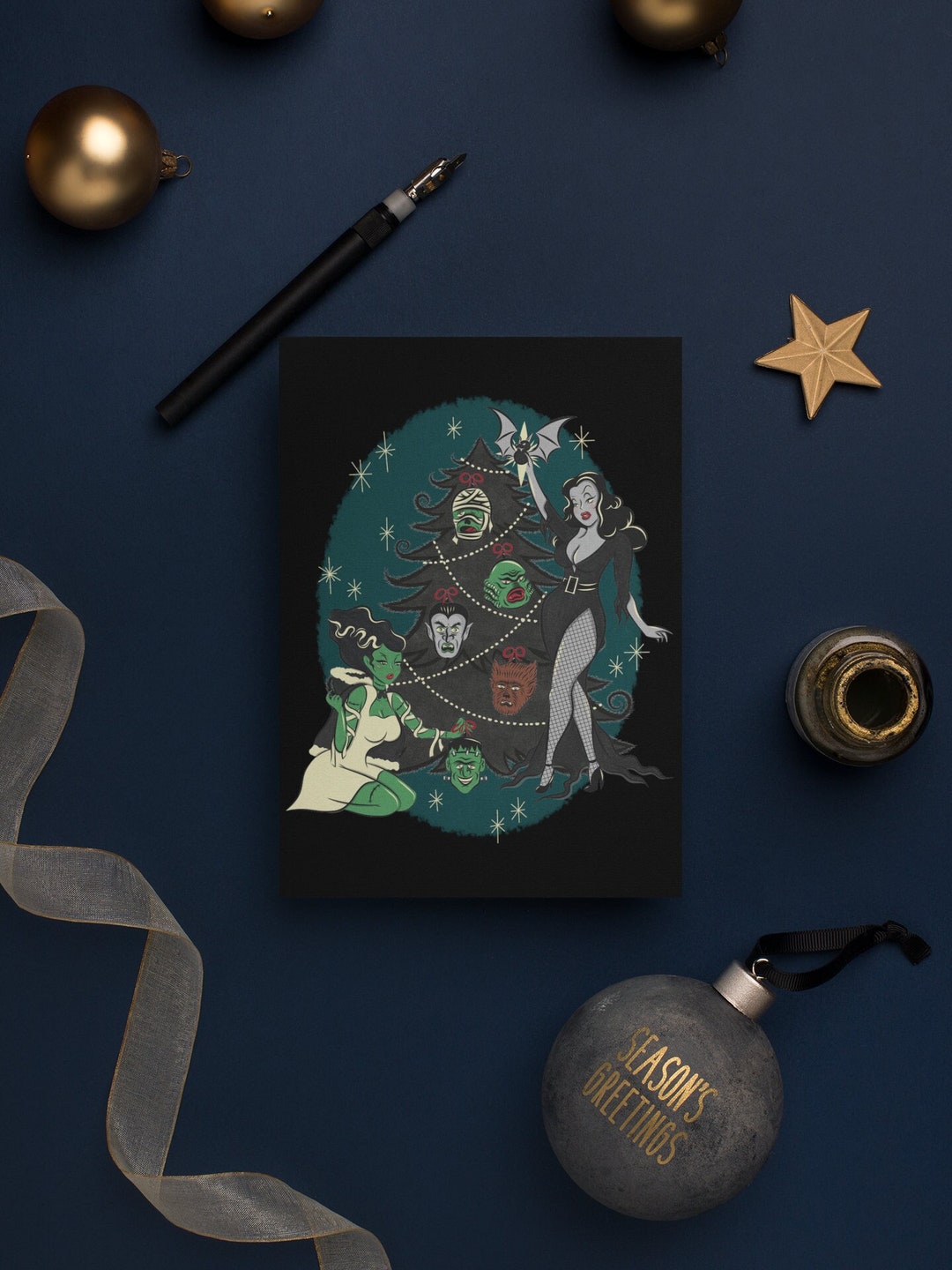Monster Mash Holiday Greeting Cards | Frankenstein Dracula Wolfman ...