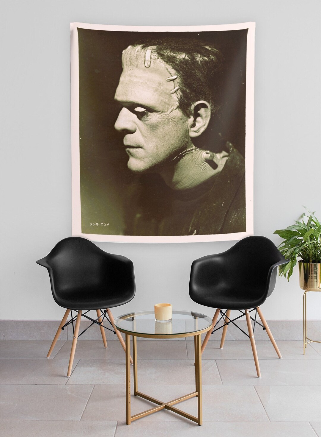 Frankenstein Vintage Side Profile Portrait Wall Tapestry | Horror Goth ...
