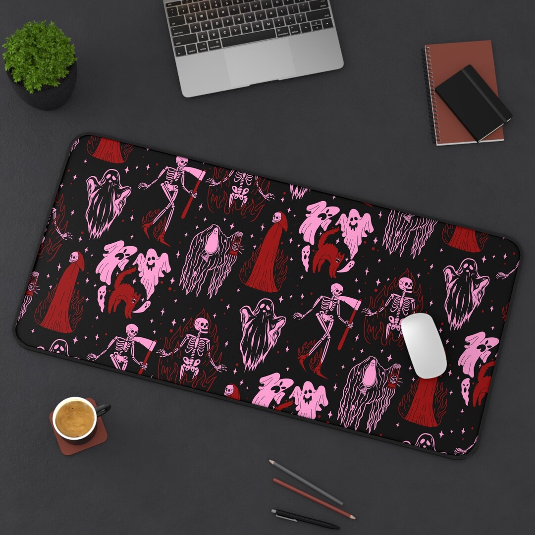 Pink Reaper Desk Mat | Goth Punk Horror Demon Skull Ghost Doodle ...