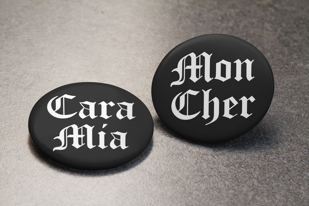 Cara Mia & Mon Cher 2 Pcs Matching Couples Button Set | Morticia Gomez ...