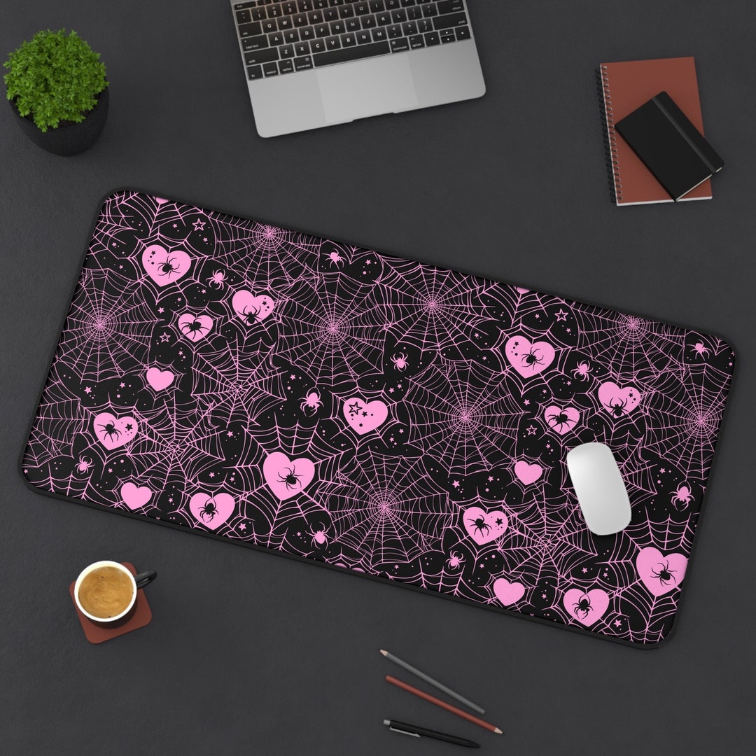 White or Pink Spiderweb Hearts Desk Mat | Pastel Kawaii Gothic Emo Cute ...