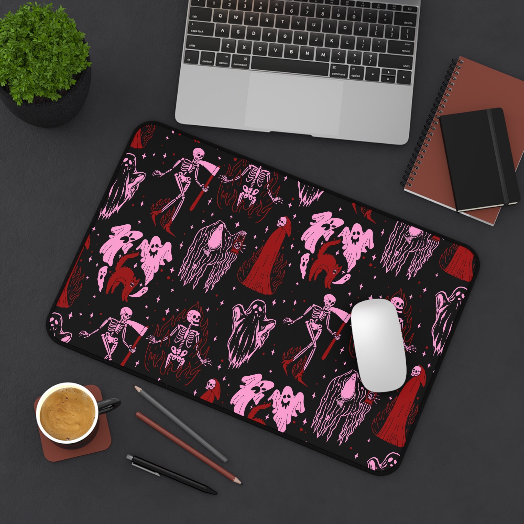 Pink Reaper Desk Mat | Goth Punk Horror Demon Skull Ghost Doodle ...