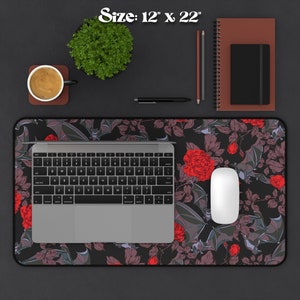 Floral Bats Desk Mat | Gothic Dark Coquette Witchy Whimsigoth Vampire ...