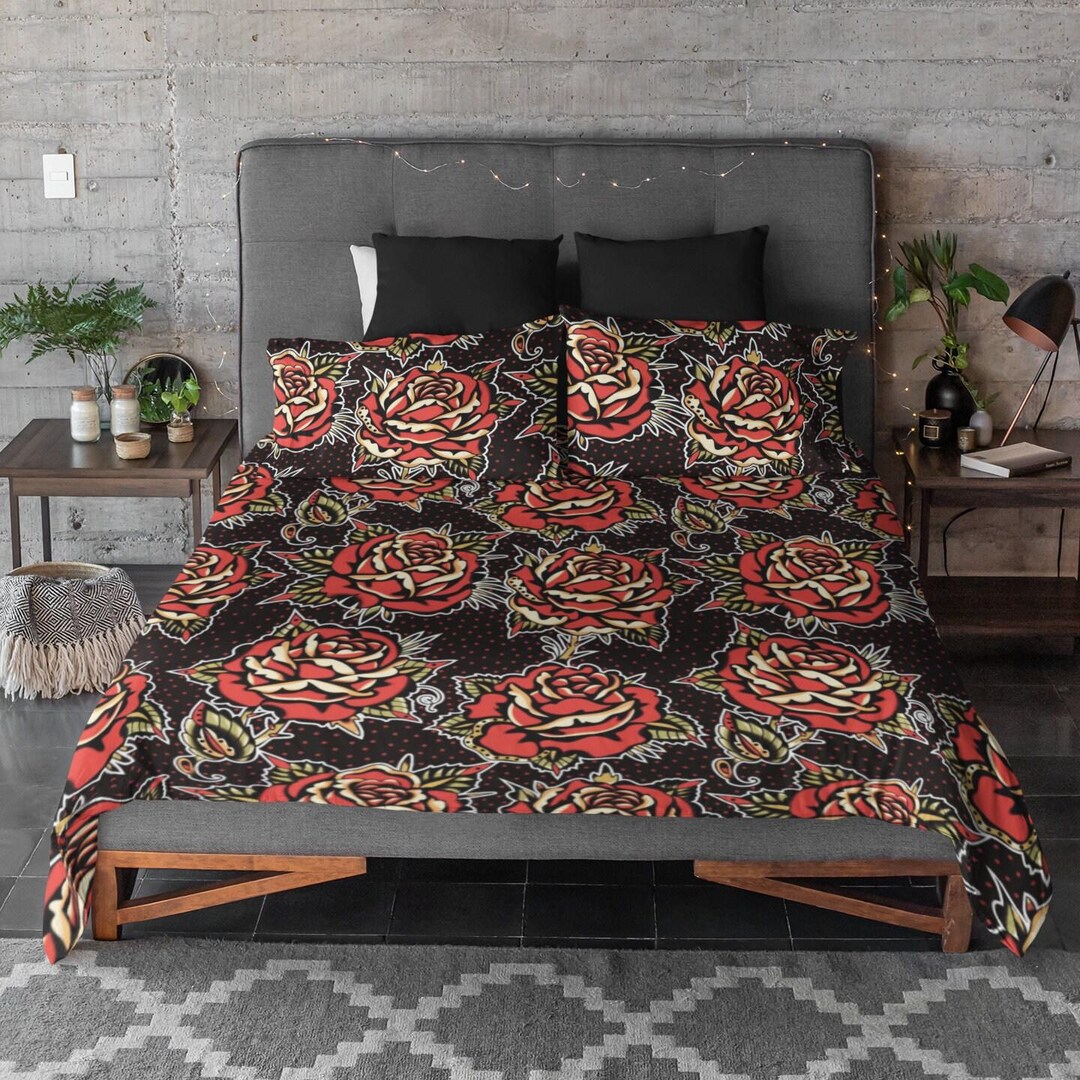 Rose Tattoo Duvet Covers & Pillow Shams | Traditional American Sailor ...
