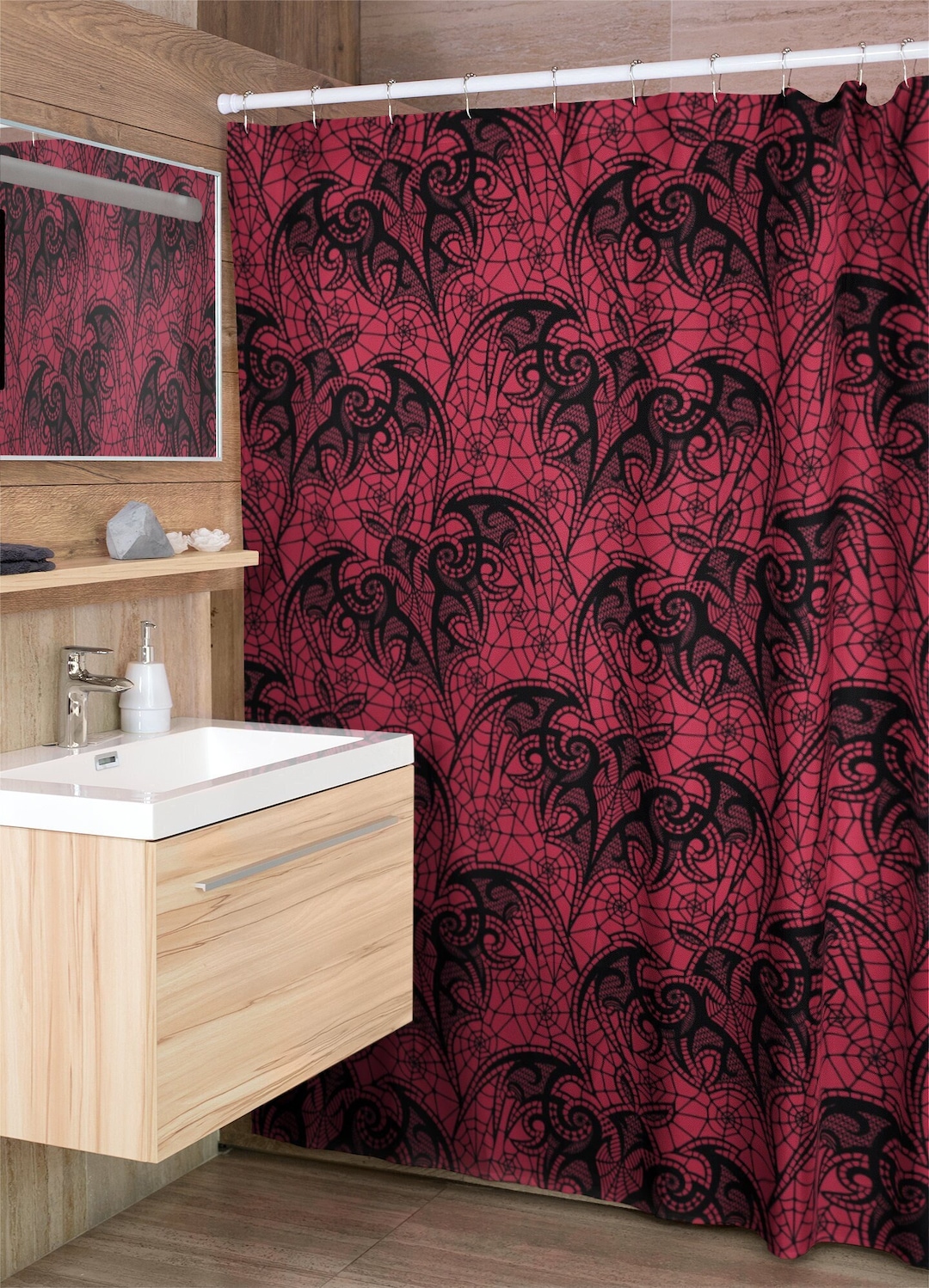 Bats & Spiderwebs Lace Print Shower Curtain | Goth Punk Psychobilly ...
