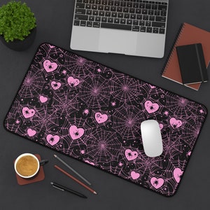 White or Pink Spiderweb Hearts Desk Mat | Pastel Kawaii Gothic Emo Cute ...