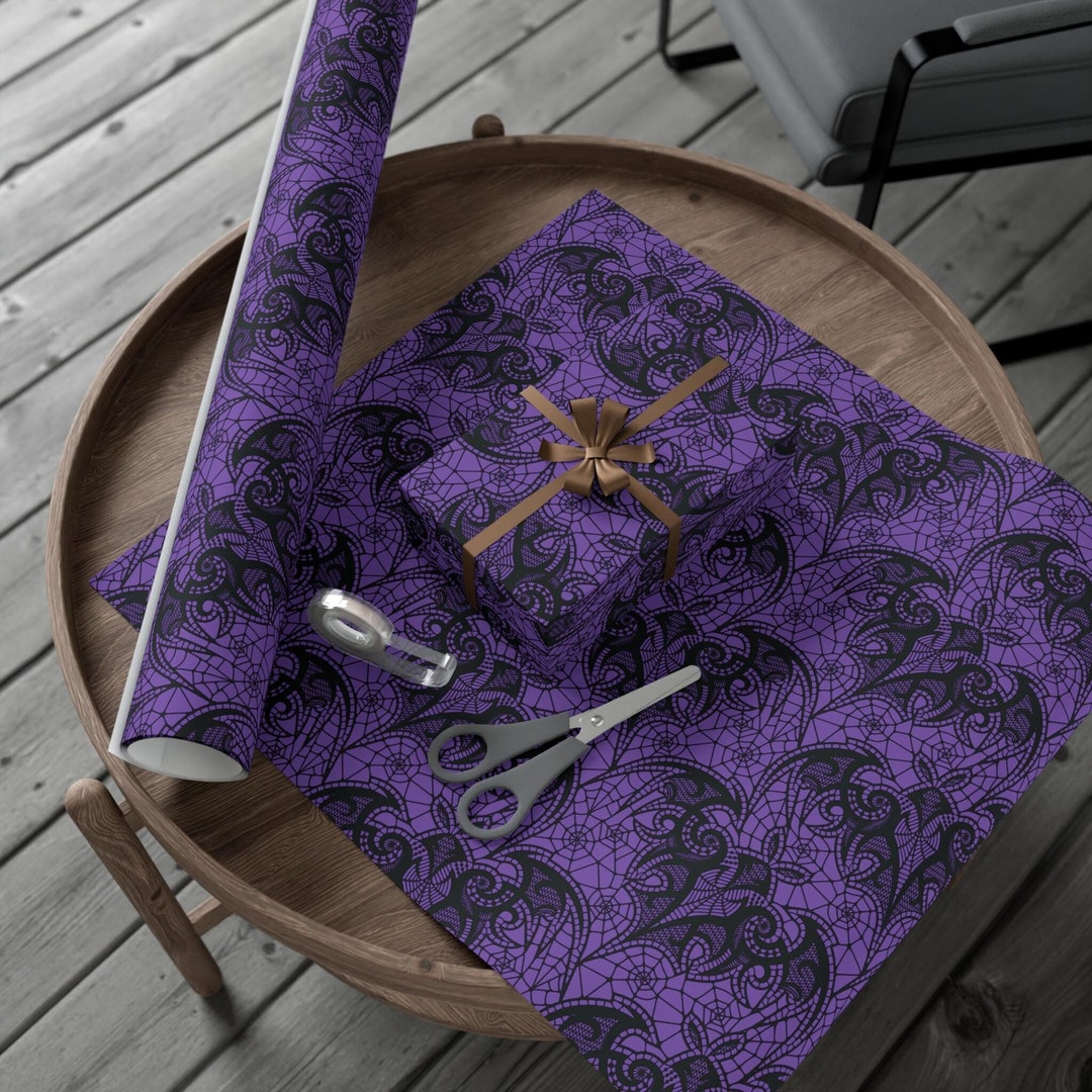 Purple Bats & Spiderwebs Lace Wrapping Paper | Goth Whimsigoth Witchy ...