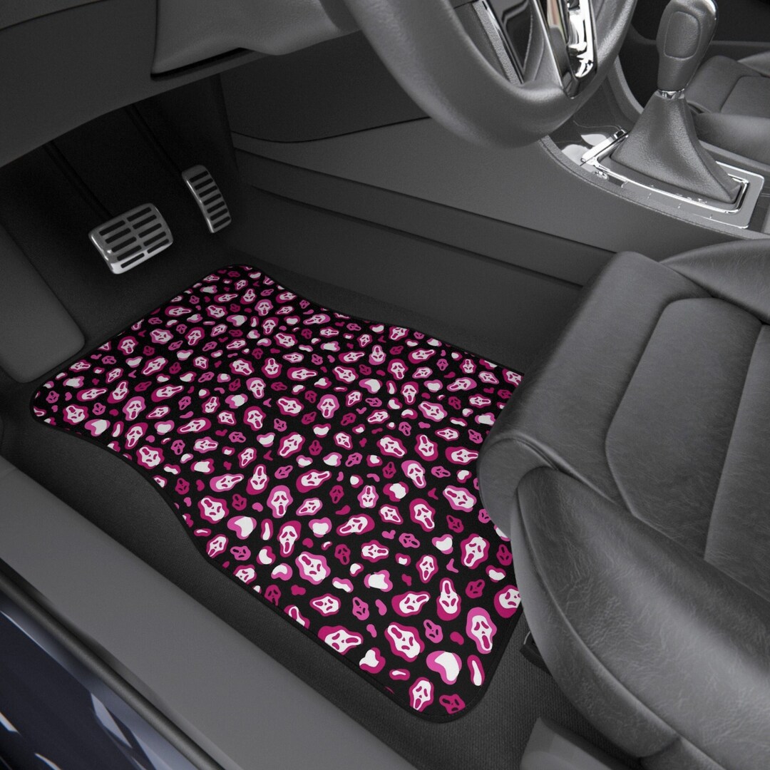 Pink Ghostly Face Leopard Print Car Mats Horror Goth Punk Alternative ...