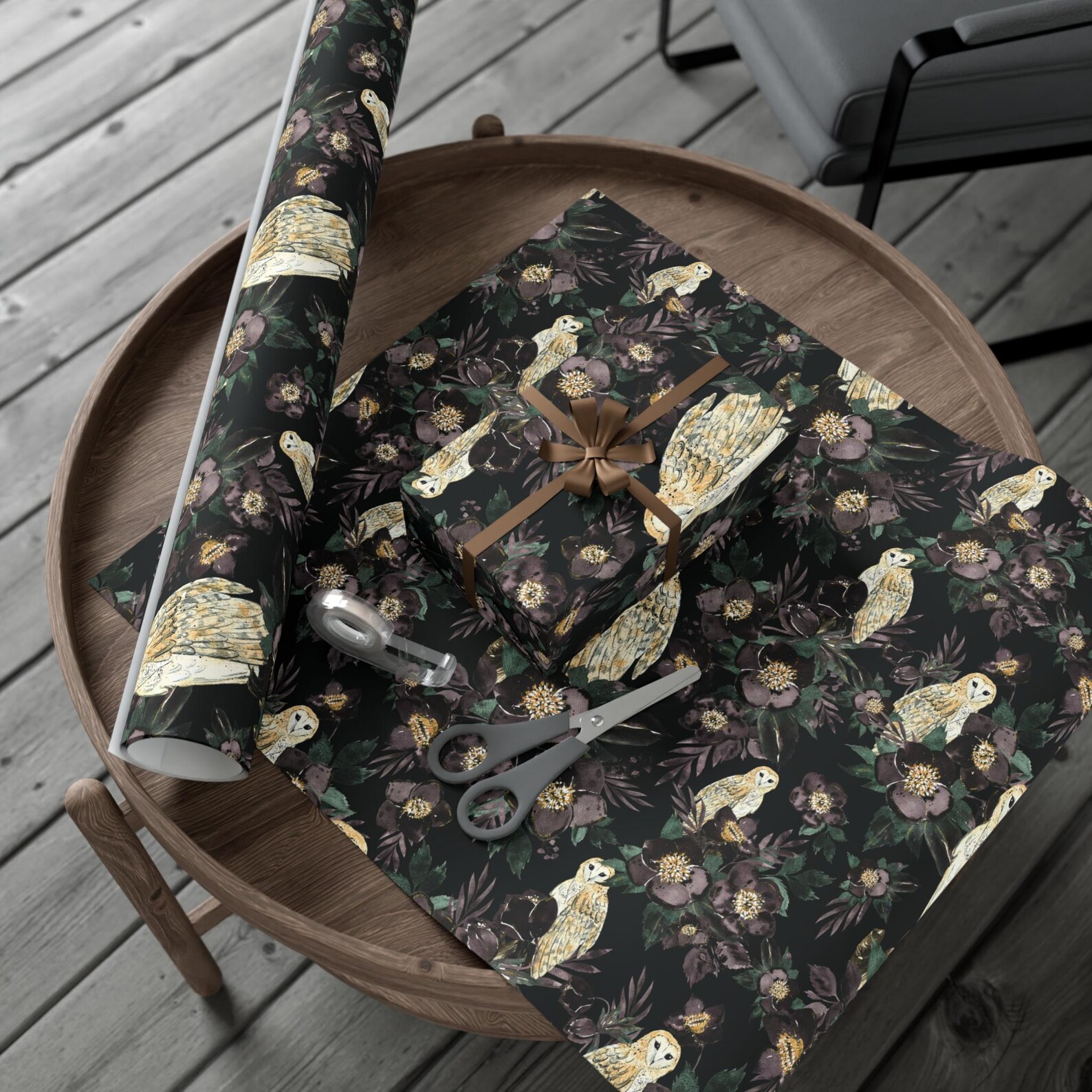 Owl Watercolor Wrapping Paper | Boho Goth Witchy Whimsigoth Christmas ...