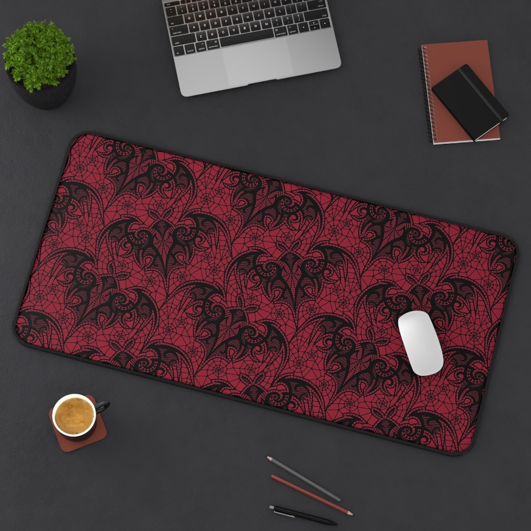 Red Bats Spiderwebs Lace Desk Mat | Gothic Magic Witchy Whimsigoth ...