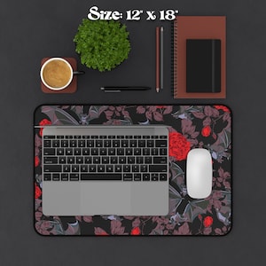 Floral Bats Desk Mat | Gothic Dark Coquette Witchy Whimsigoth Vampire ...