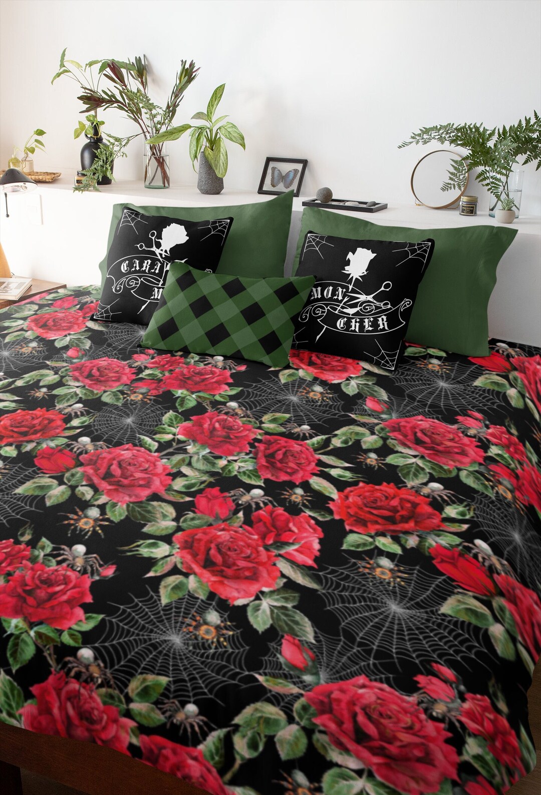 Spider Webs Roses Duvet Covers & Pillow Shams | Botanical Mystical ...