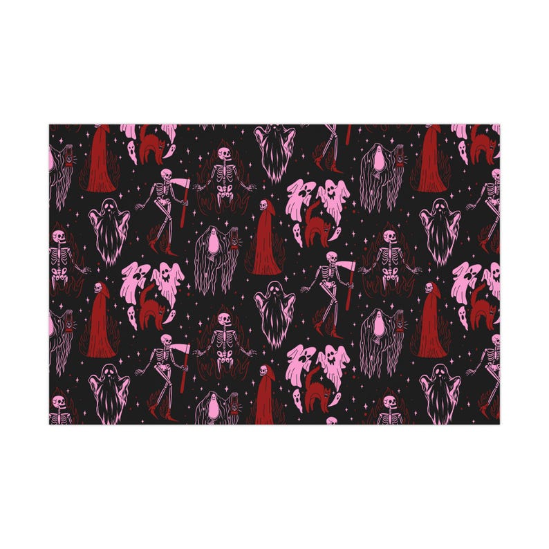 Pink Reaper Print Wrapping Paper | Cute Horror Devil Demon Skull Ghost ...