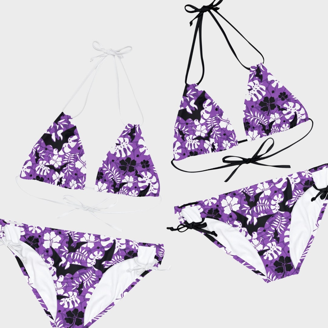 Purple Bats Beach Goth Coconut Girl Strappy Triangle Bikini Set Horror ...