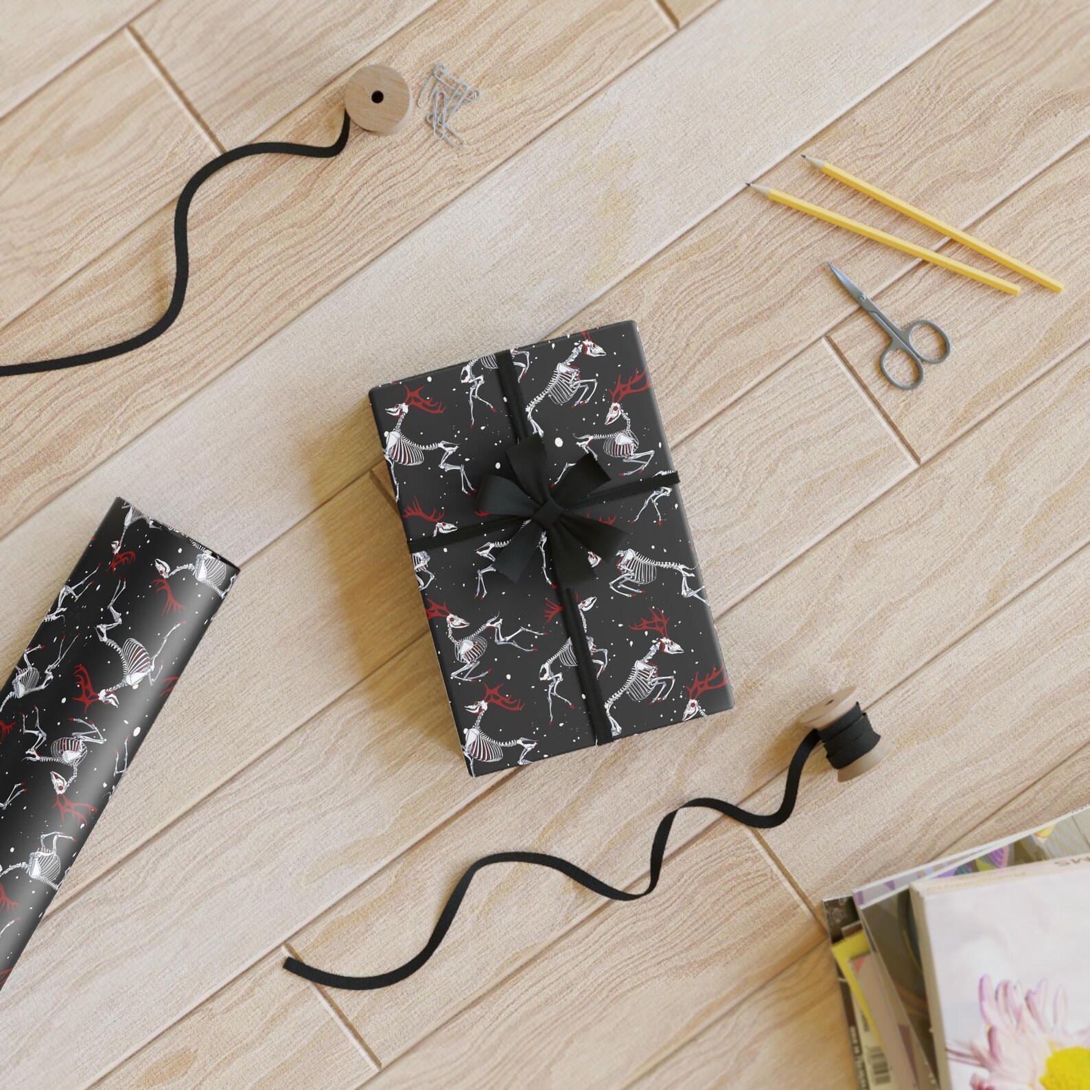 Deer Skeletons Wrapping Paper | Horror Goth Punk Whimsigoth Christmas ...