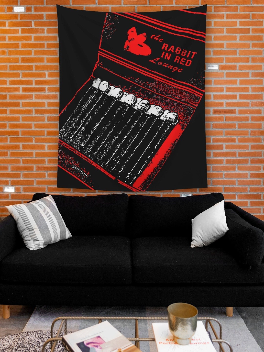 Rabbit in Red Lounge Wall Tapestry | Horror Halloween Psychobilly Home ...