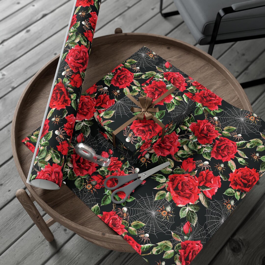 Spider Webs Roses Wrapping Paper | Botanical Whimsigoth Bohemian Gothic ...