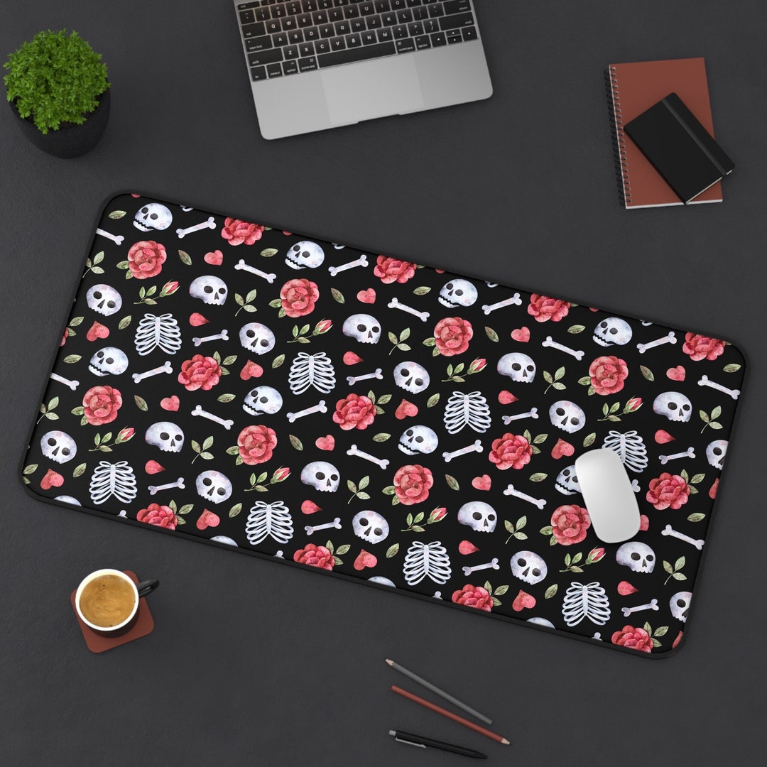 Floral Bones Desk Mat | Gothic Girly Femme Dark Coquette Romantic ...