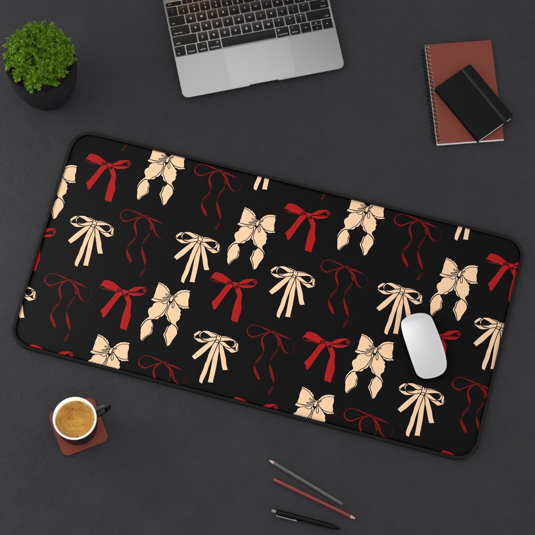 Red or Pink Ribbon Desk Mat | Dark Coquette Gothic Ballet Kawaii Trendy ...