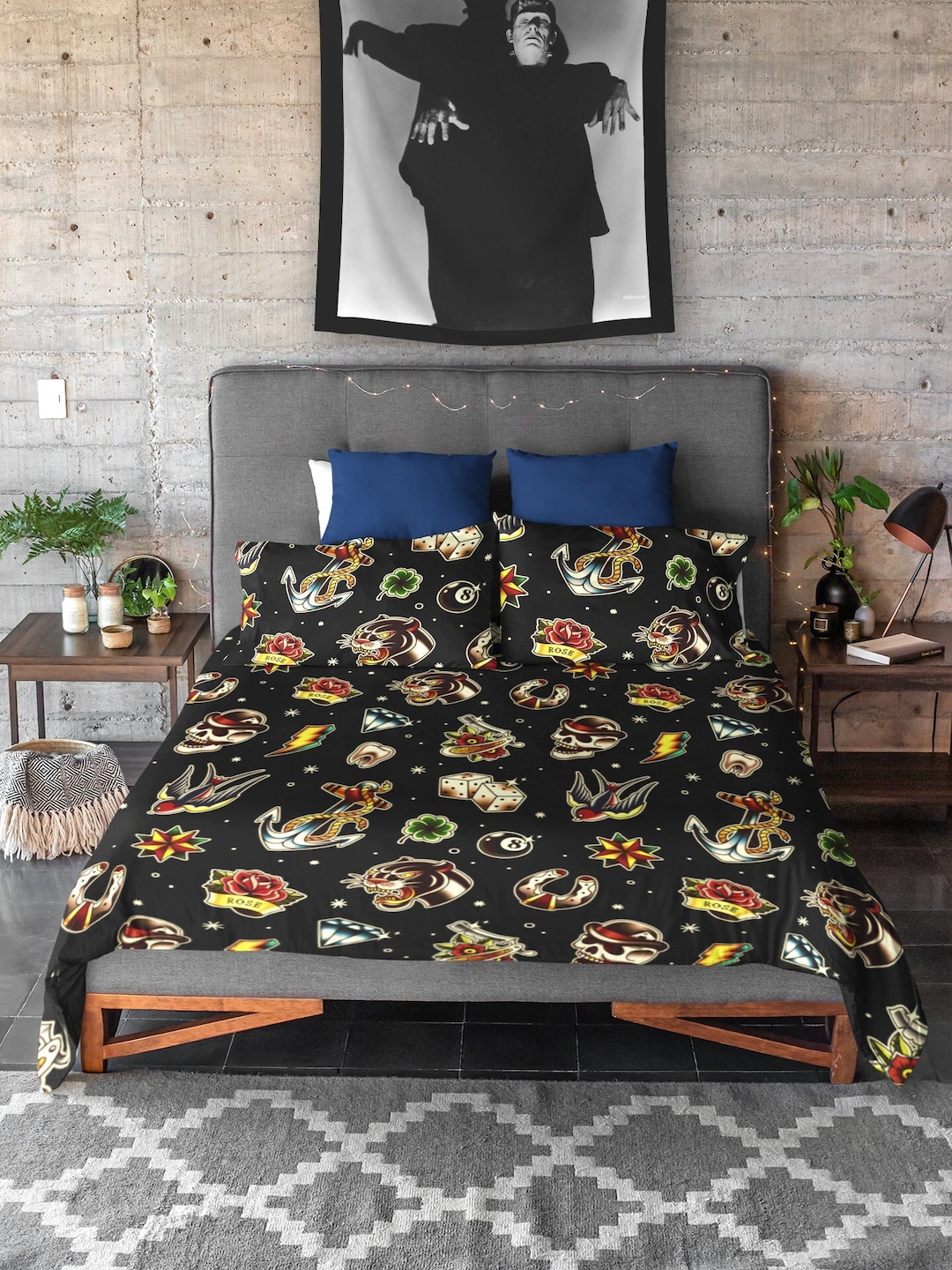 Traditional Sailor Tattoo Print Duvet Cover | Rockabilly Vintage Old ...