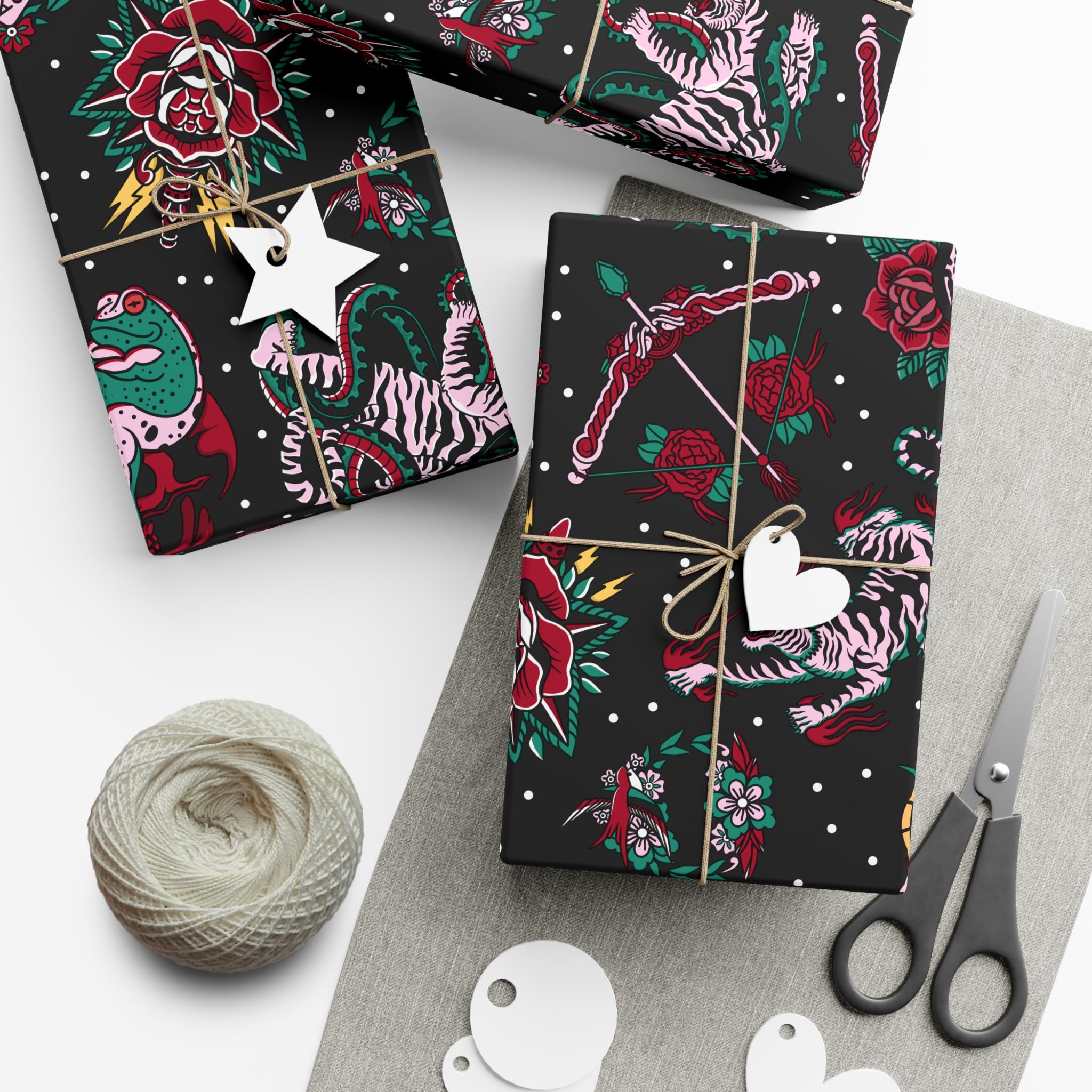 Pink Tattoo Print Wrapping Paper | Vintage American Traditional Sailor ...