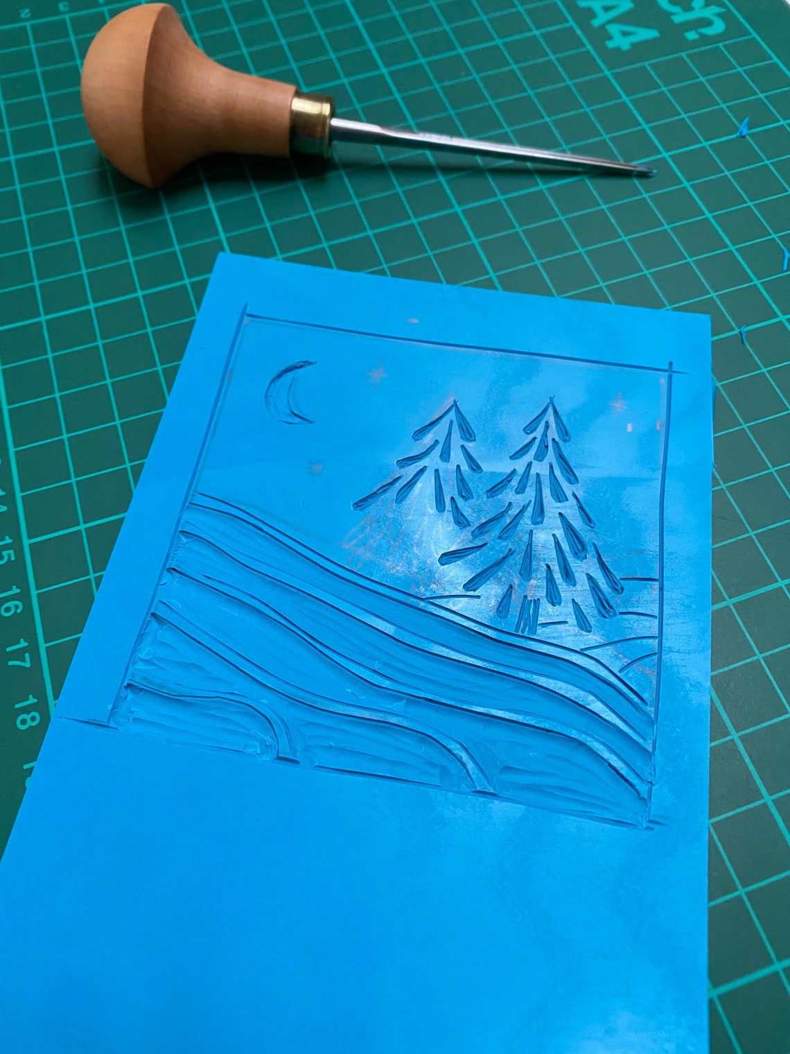 Hand Printed Lino Cut Christmas Card. Trees and Stars in the - Etsy UK