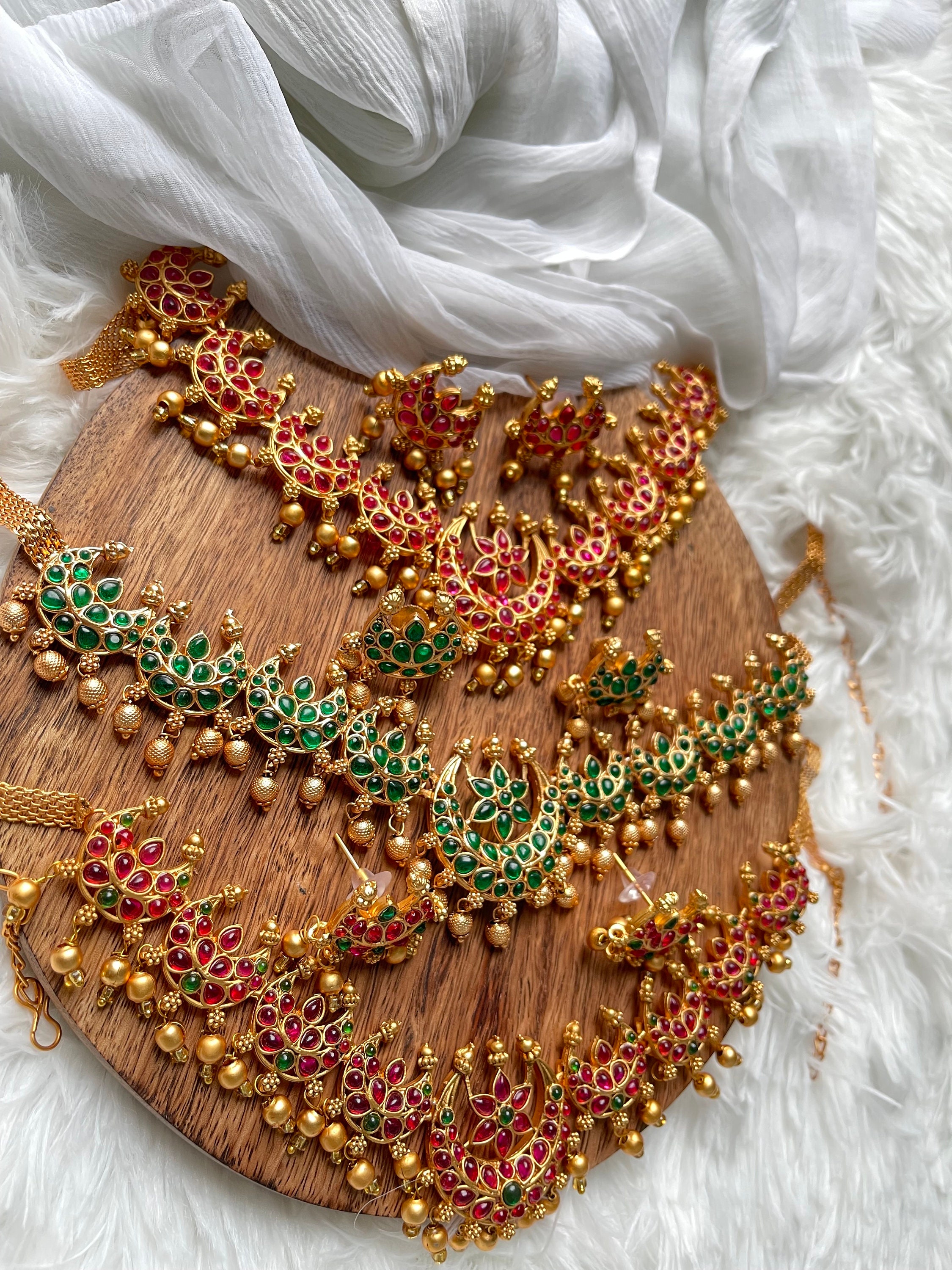 TholiGifts Beautiful Kemp Stone Necklace Set Temple Jewellery Set Kemp Jewellery Set Saree Jewellery Lehenga Jewellery Set South Indian Jewellery