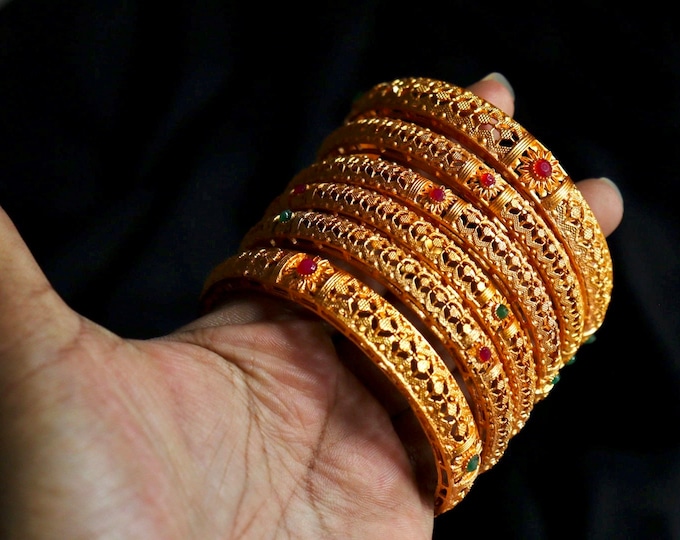 Indian Bangles Set | Gold Plate Matte Finish | Indian Bridal Gift ...
