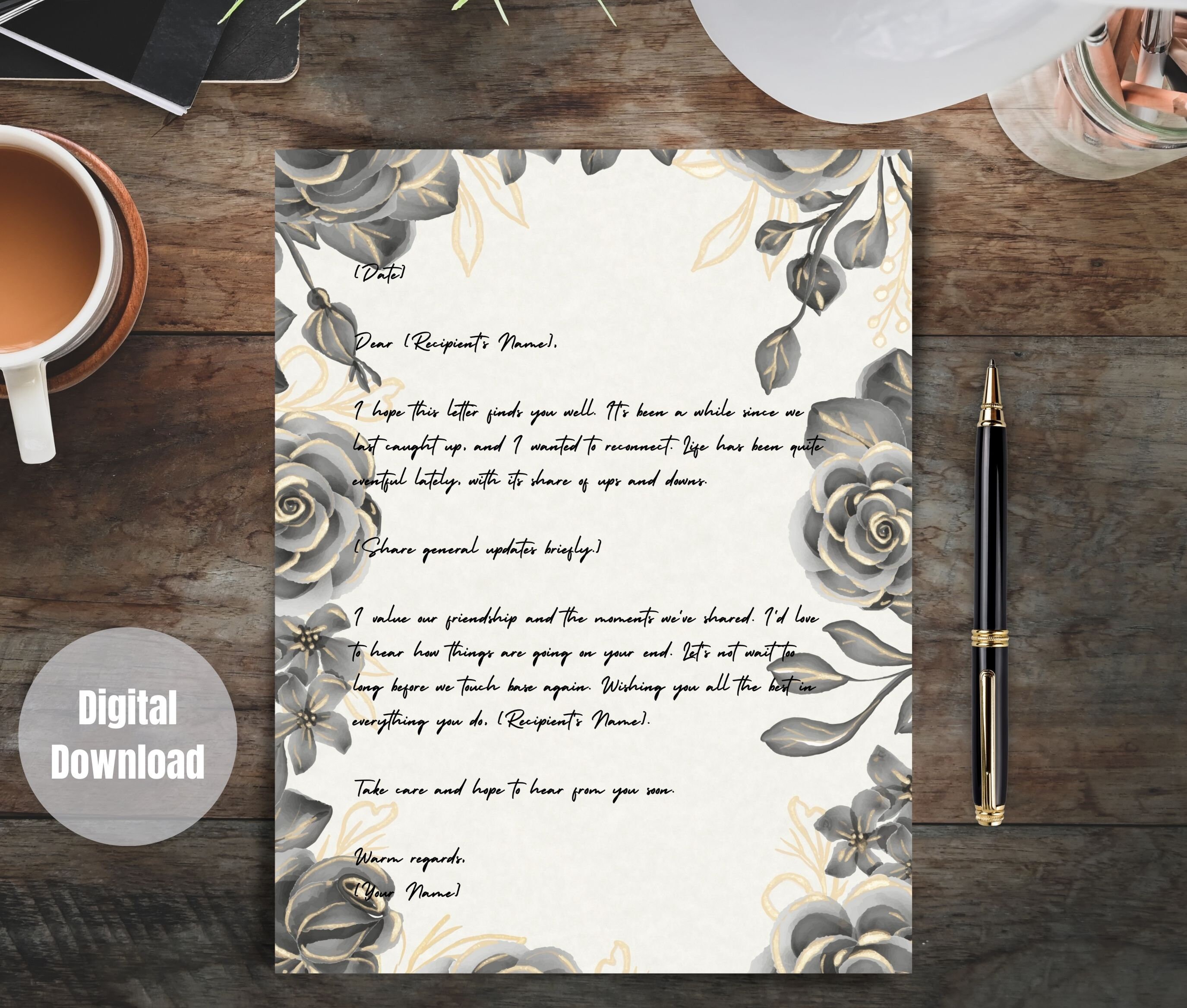 Rustic Floral Rose Templates - Printable, Editable for Handwritten ...