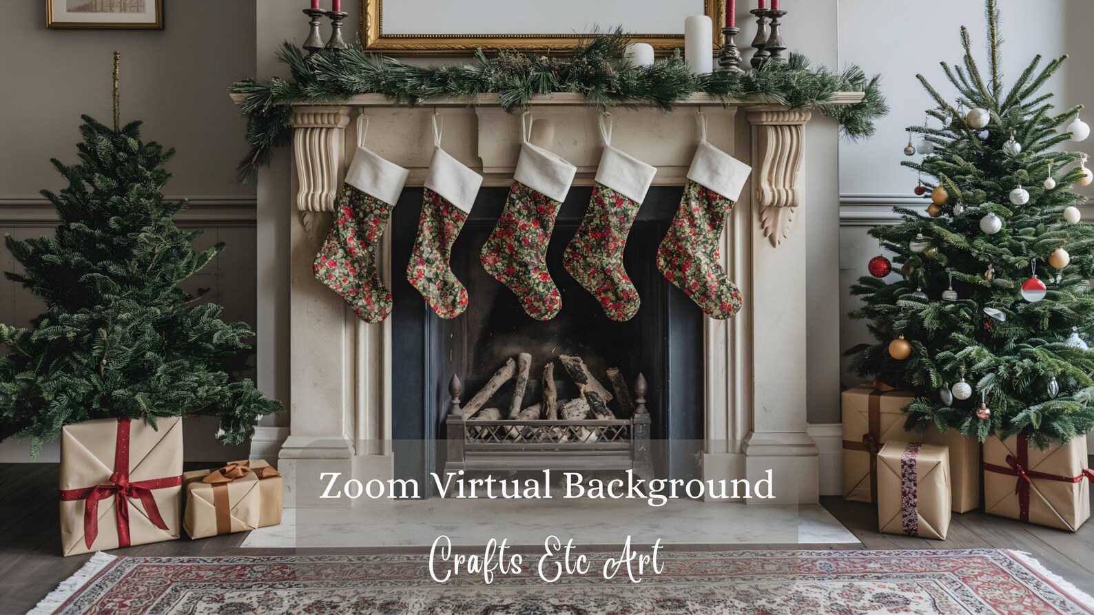 Christmas Fireplace Zoom Background Virtual Background for Zoom ...