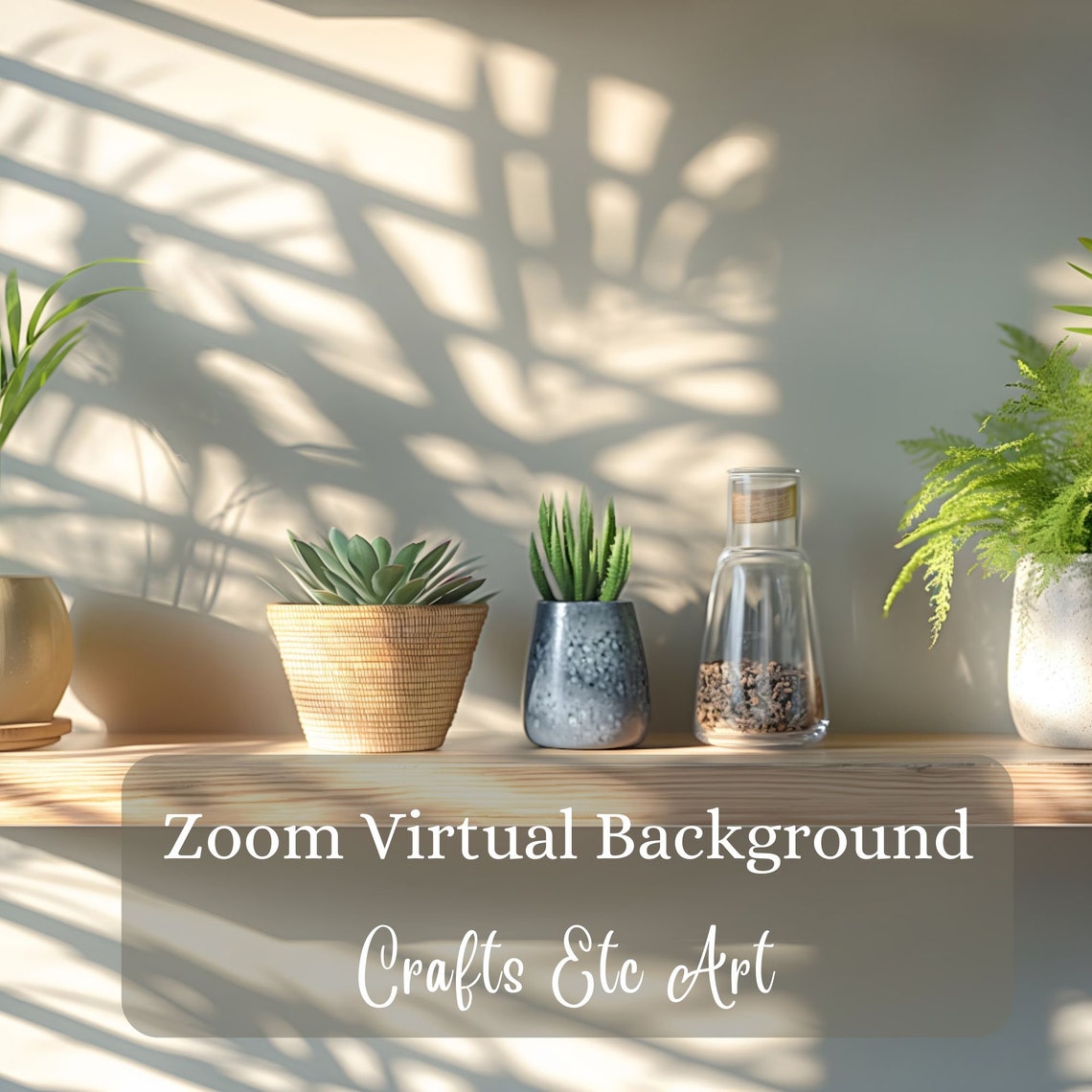 Zoom Background Botanical Wooden Shelf Virtual Background for Zoom ...