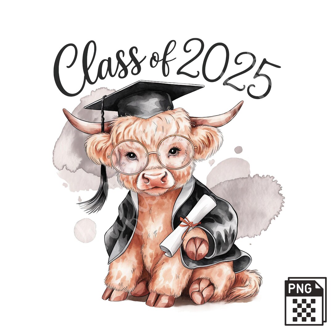 Highland Cow Graduation Clipart - Cute Cow PNG for Sublimation ...