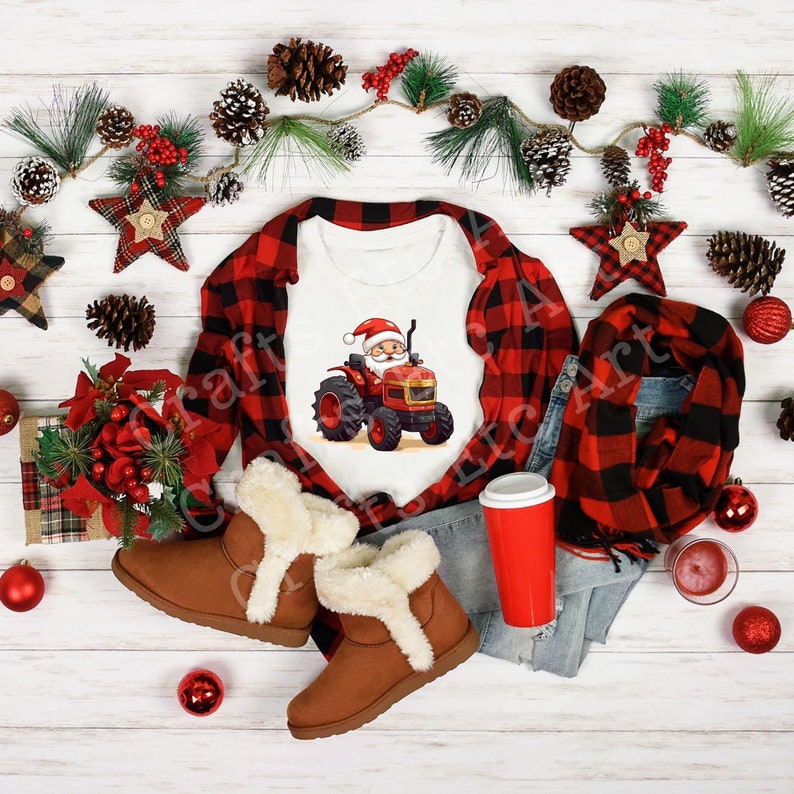 Christmas Cartoon Tractor Clip Art Digital Stamp Svg Png Eps Pdf Santa ...