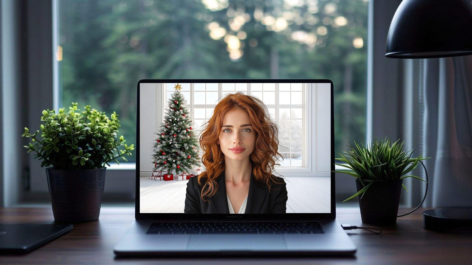 Christmas Window Zoom Background - Snow Scene Virtual Background for ...