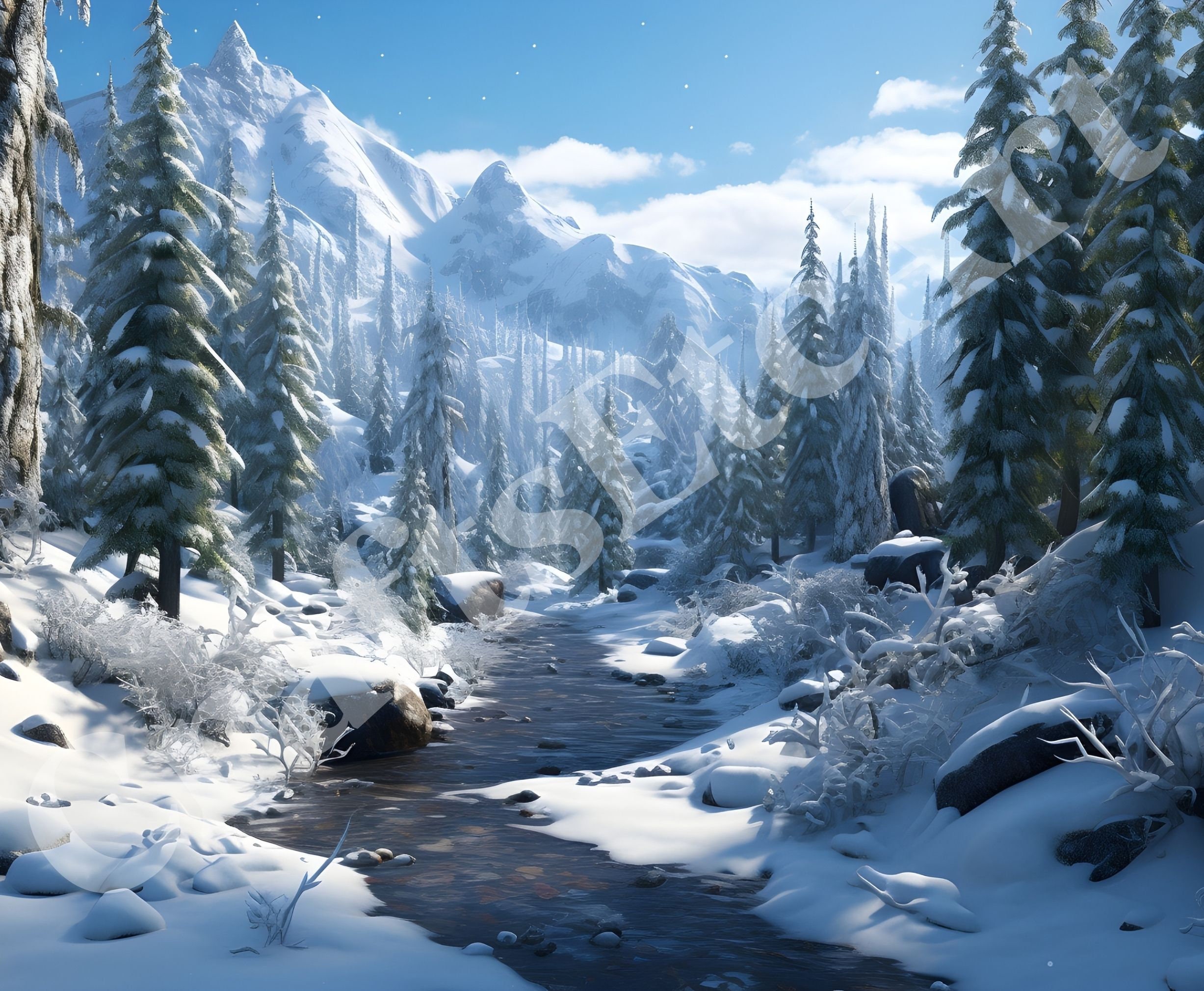 Snow Scene Backgrounds - Digital Backgrounds - Forest - Mountains ...